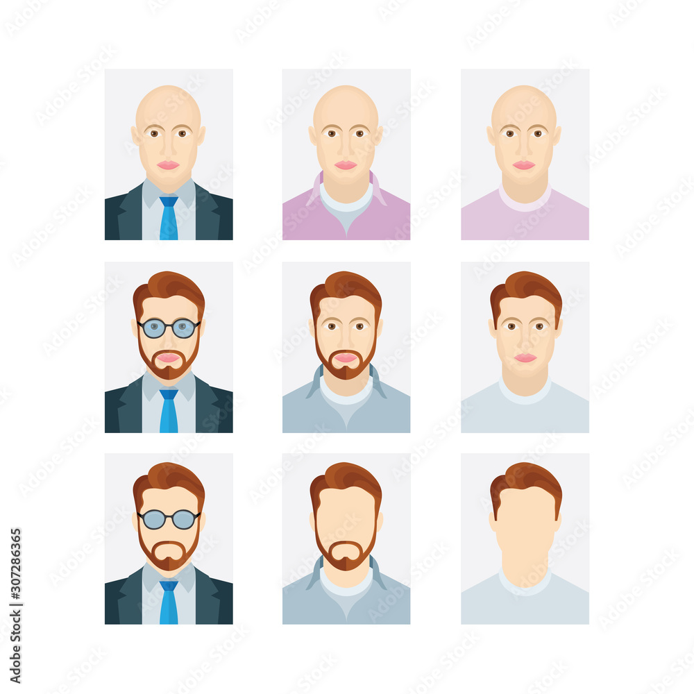 Male portraits set. Male ID and passport picture. User profile photo ...