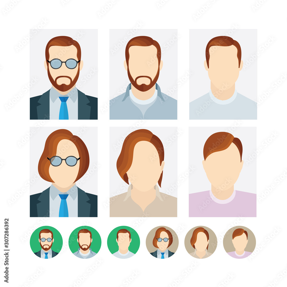 Male and female portraits set. ID and passport picture. User profile ...