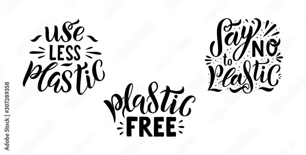 Say No to plastic lettering set. Plastic free quotes. Collection of ...