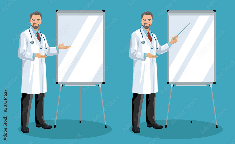 Set of smiling European middle-aged doctors. Handsome men with gray ...