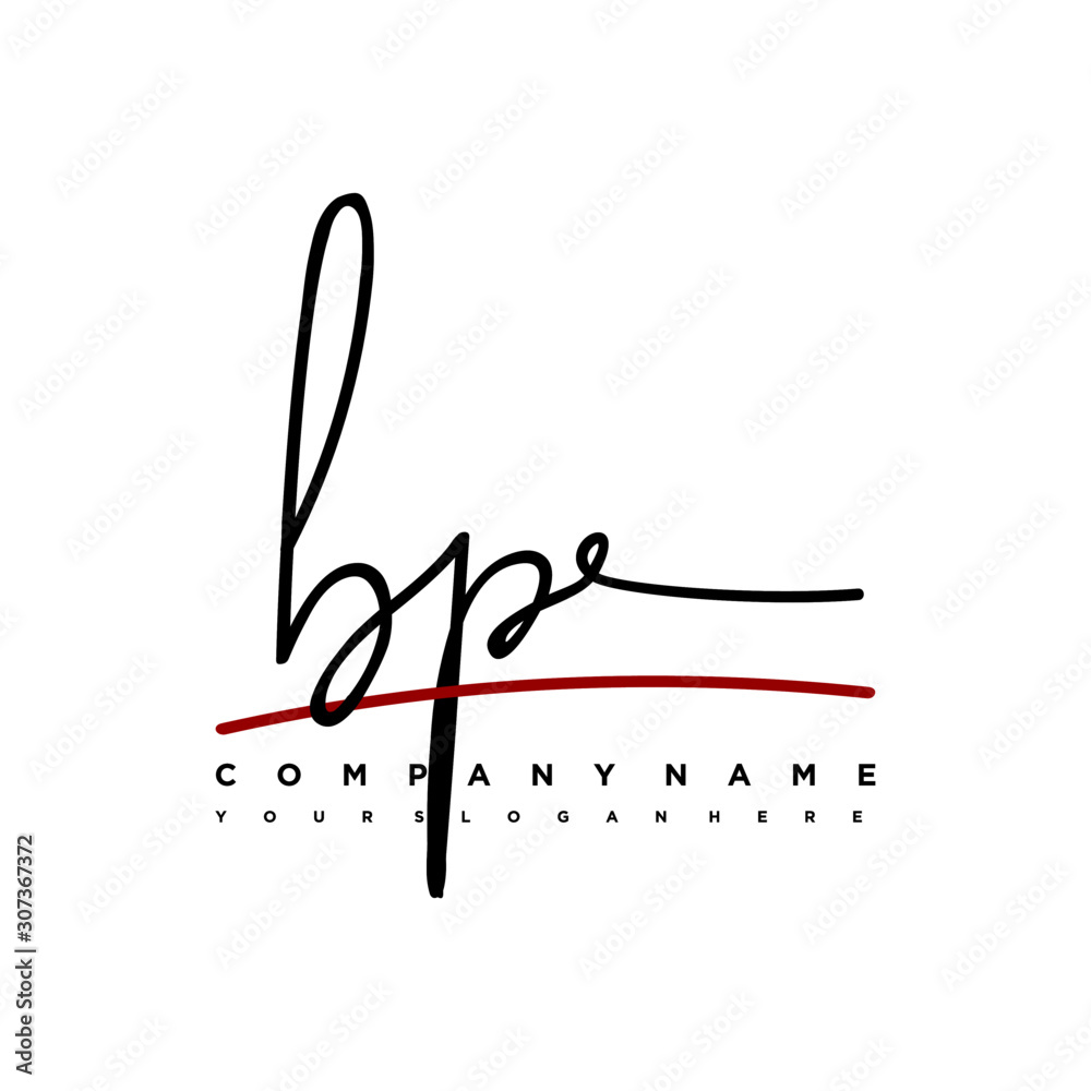 BP signature initials. Handwritten logo vector template with red ...