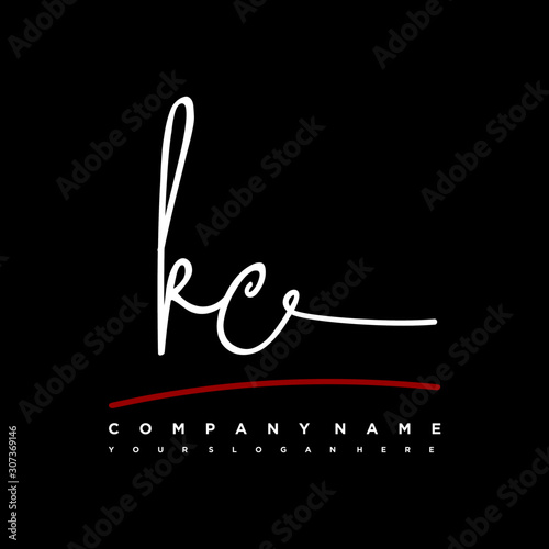KC signature initials. Handwritten logo vector template with red ...