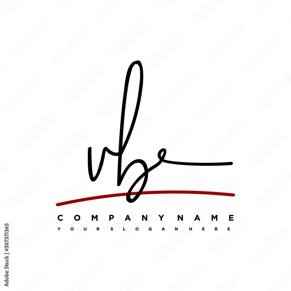 VB signature initials. Handwritten logo vector template with red ...