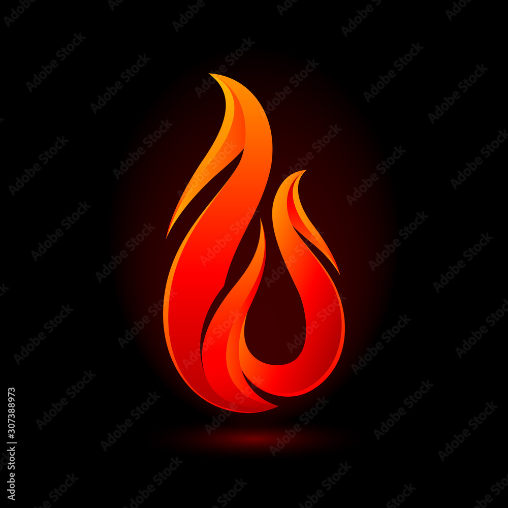 Abstract Fire Flame Logo with Shadow Effects. Fire Ignite with Orange ...