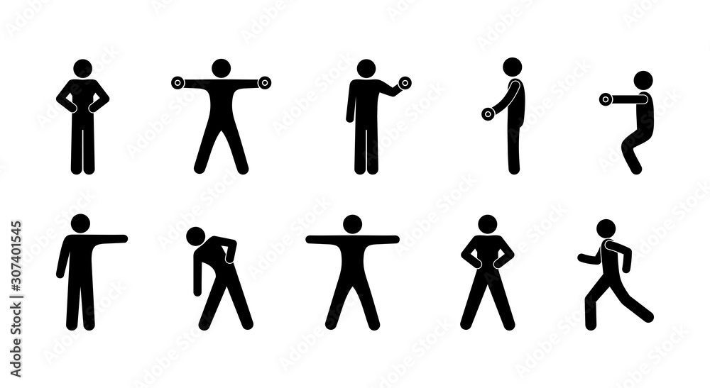 sport stick figure, people icon do gymnastics, man pictogram, isolated ...