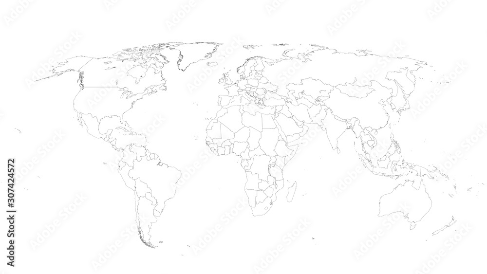 World Map Vector Illustration on White Isolated Background. Flat Blank ...