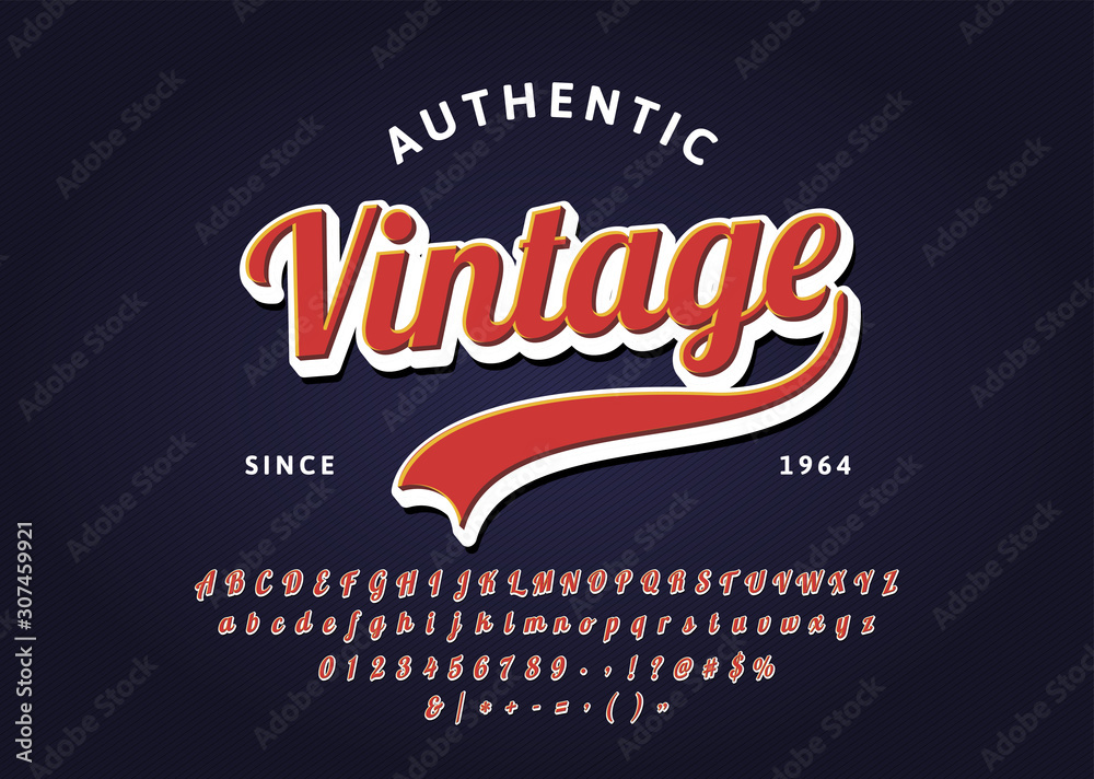 Vintage handwritten lettering headline font. Authentic Retro t-shirt ...