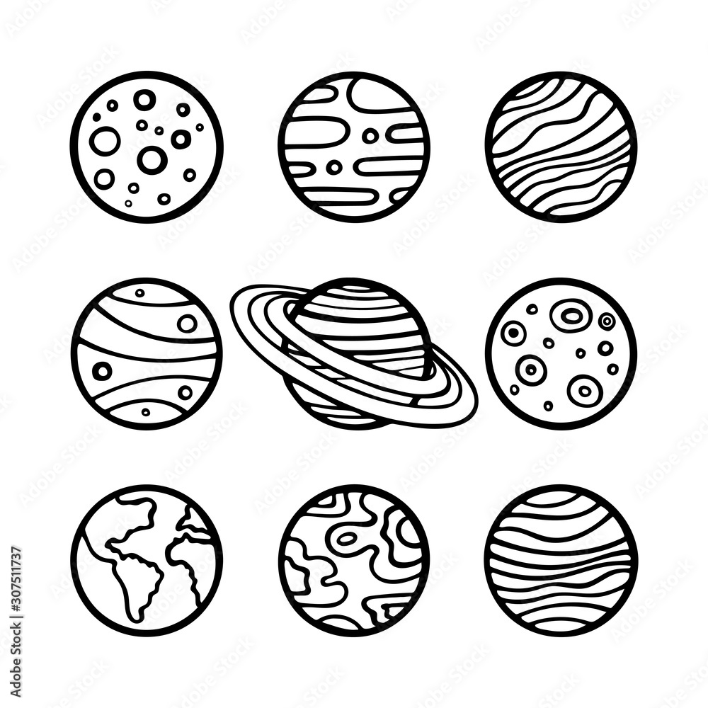 Solar system planets. Hand drawn planets vector illustration set ... Solar system planets. Hand drawn planets vector illustration set ...