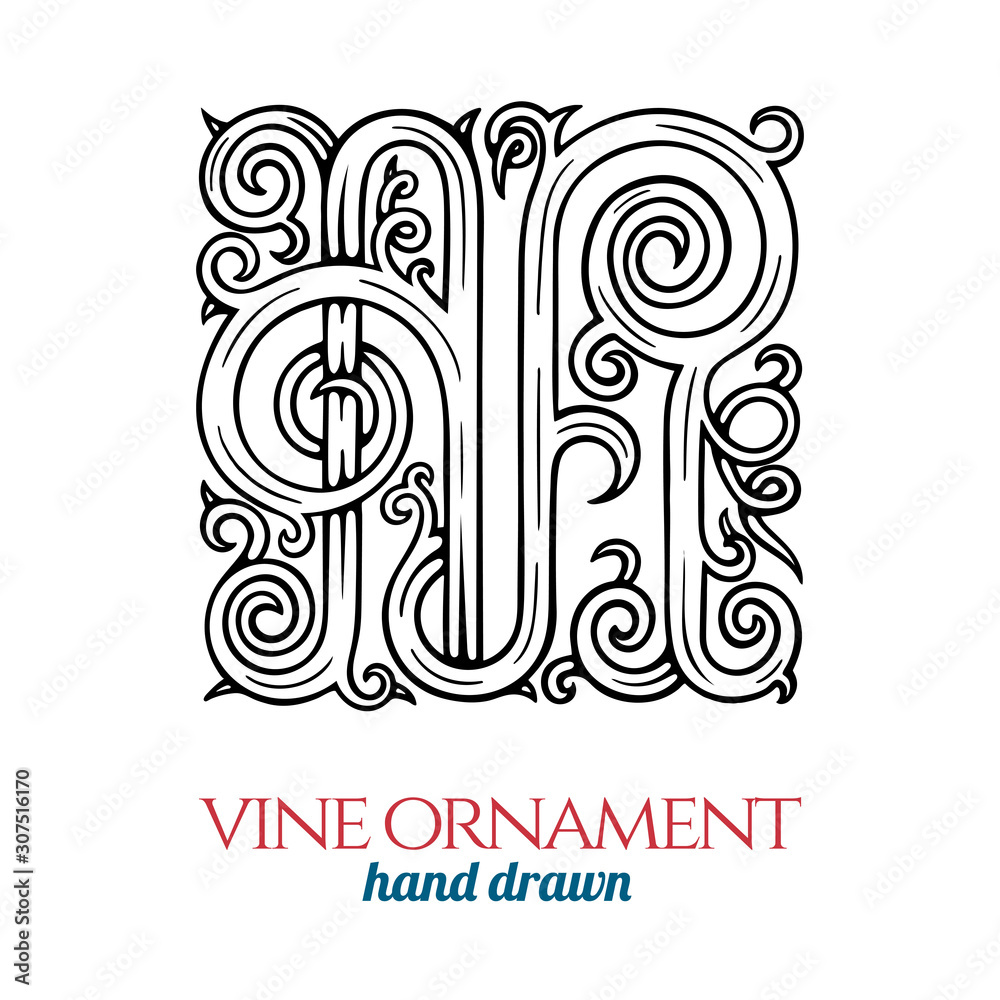 Vine ornament. Hand drawn vine vintage style vector illustration. Retro ...