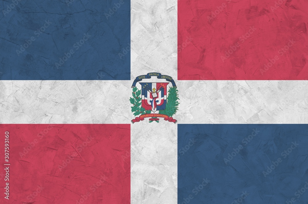 Dominican Republic flag depicted in bright paint colors on old relief ...