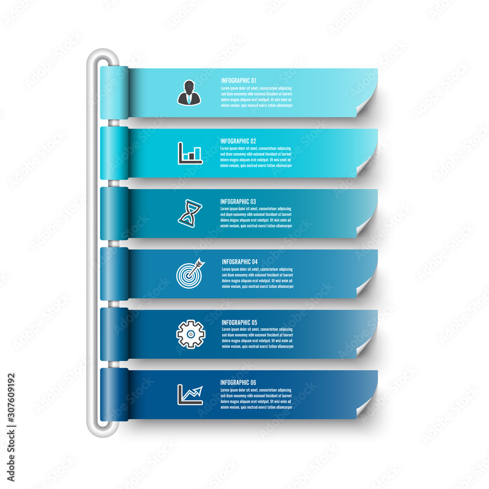 Vector infographic template with 3D paper label, integrated circles ...