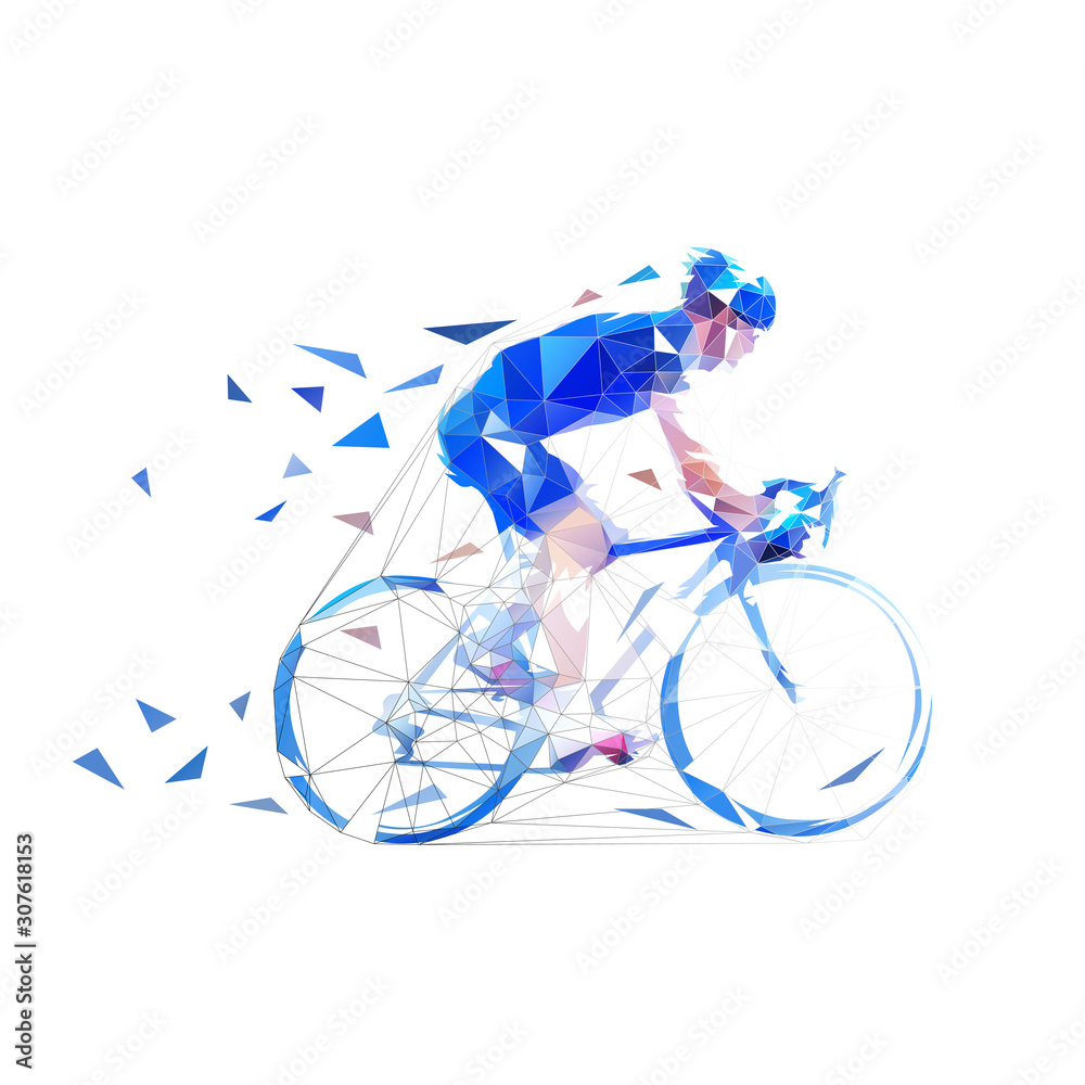 Cyclist. Road cycling low poly illustration. Side view, isolated vector ...