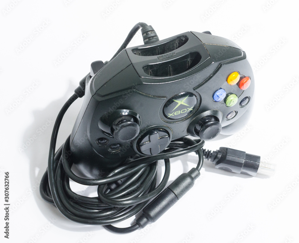 london, england, 05/05/2018 A dirty and used 1st generation xbox wired ...