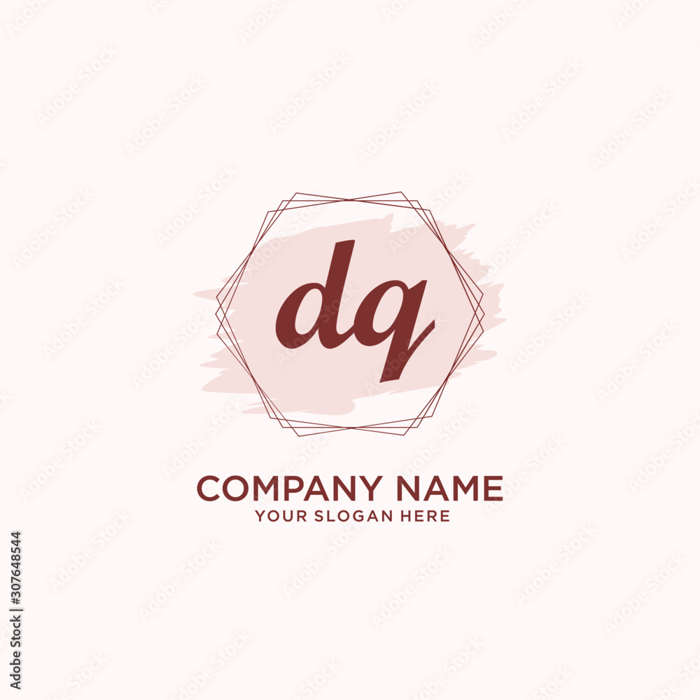 Initial DQ handwriting Logo, and Brush and hexagon lines template Stock ...