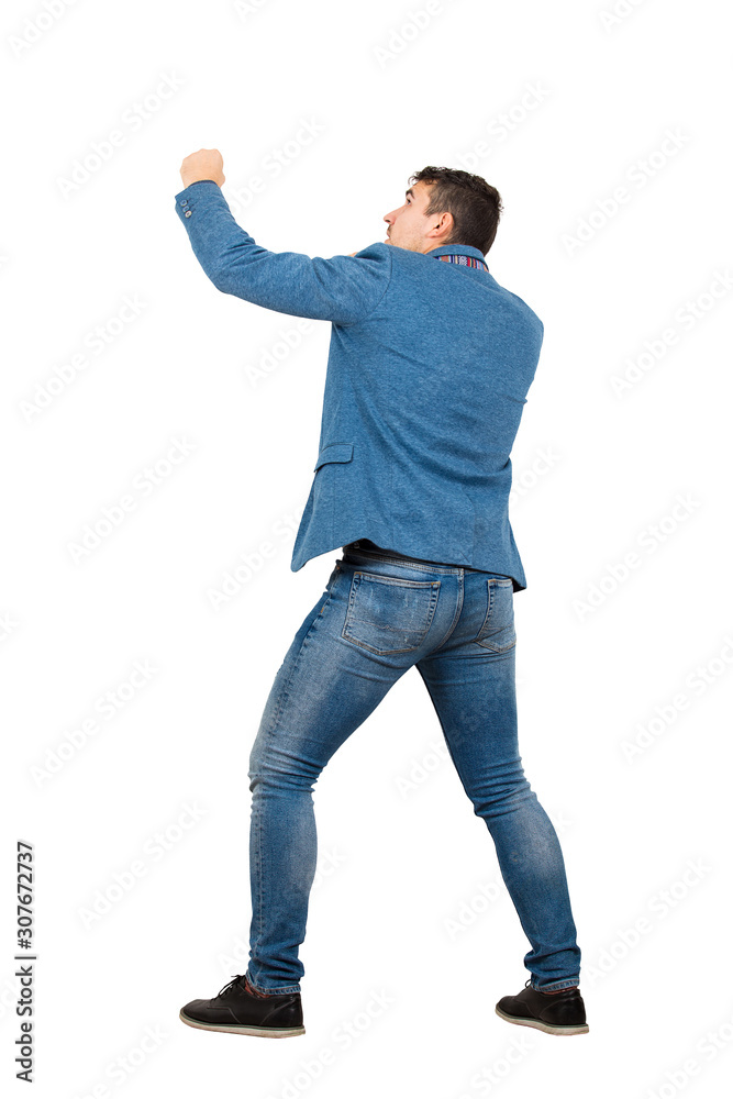 Full length portrait of angry businessman ready for battle standing in ...