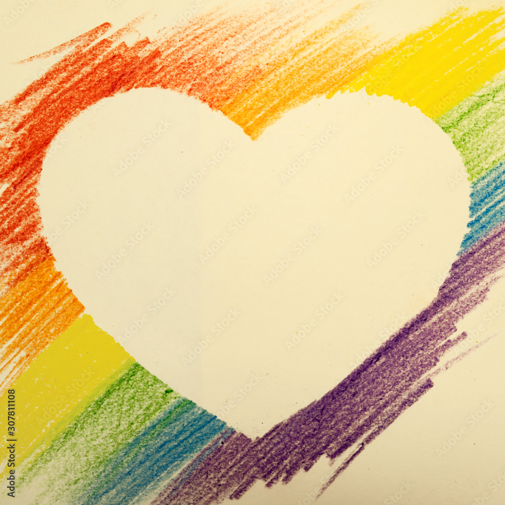 LGBT, attention sign, heart in a rainbow frame in all the colors of the ...