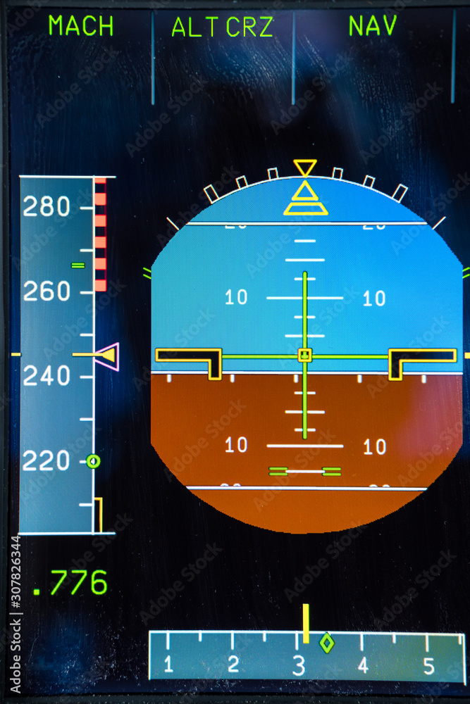 Primary Flight Display of an Airbus A320 in flight, FMA, altitude ...