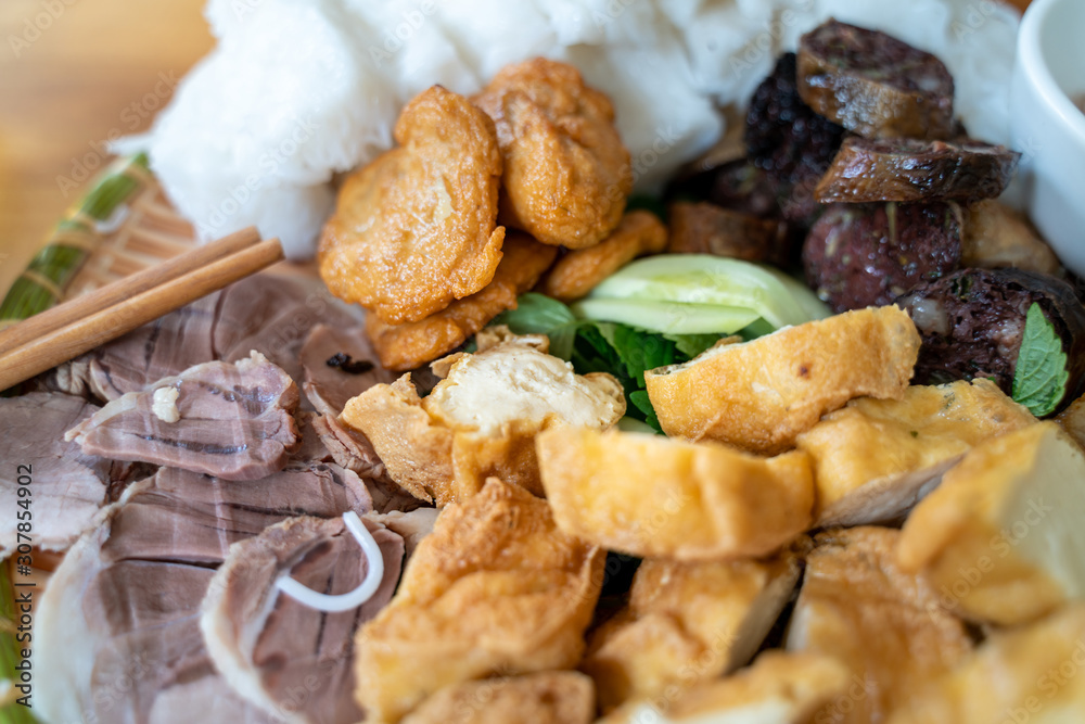 Vietnamese traditional plate pork vermicelli tofu (Bun Dau Mam Tom ...