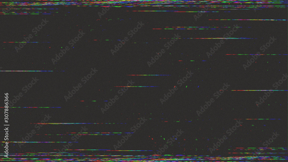 Horizontal distortion of broken video image on black background, VHS ...
