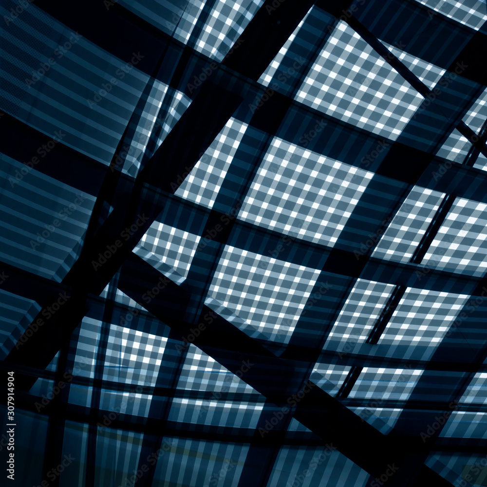Digitally rendered image of grid structures. Modern architecture with ...