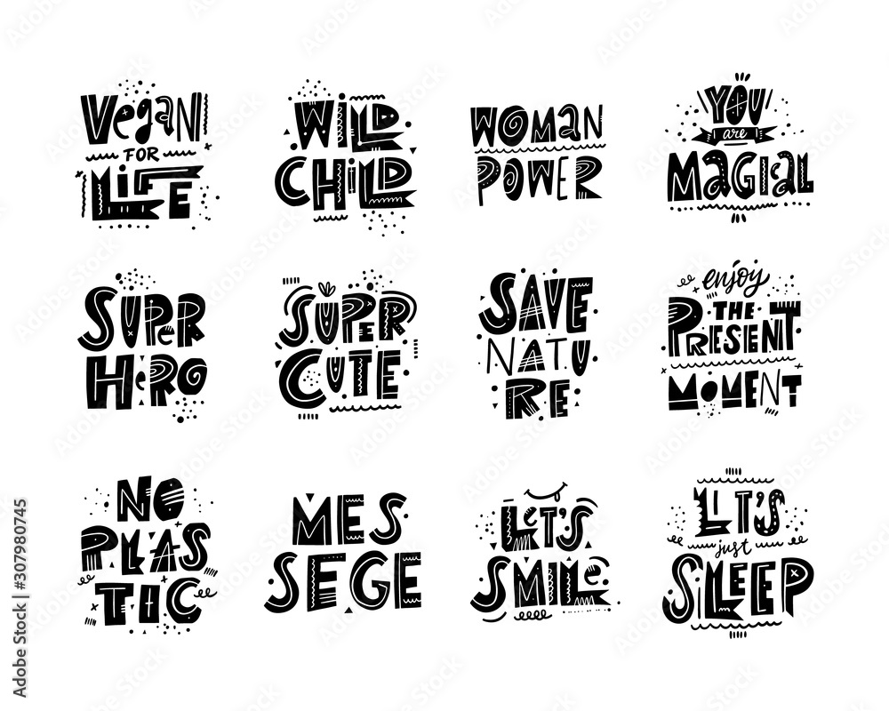 Cute Motivation phrases collection set. Hand drawn vector illustration ...