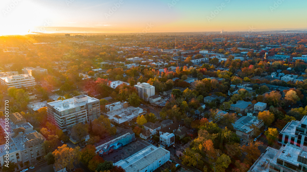 Aerial view of Sacramento neighborhood in the fall Stock Photo | Adobe ...