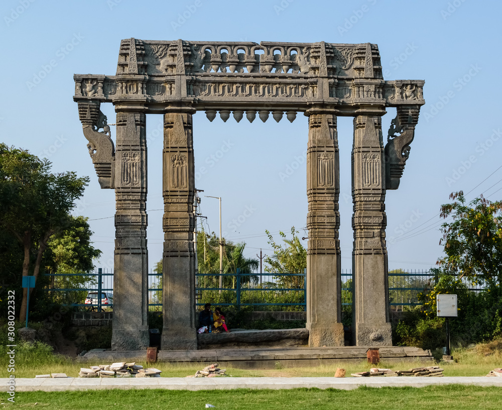 Warangal, Telangana, India - March 2019: An ancient, beautifully carved ...