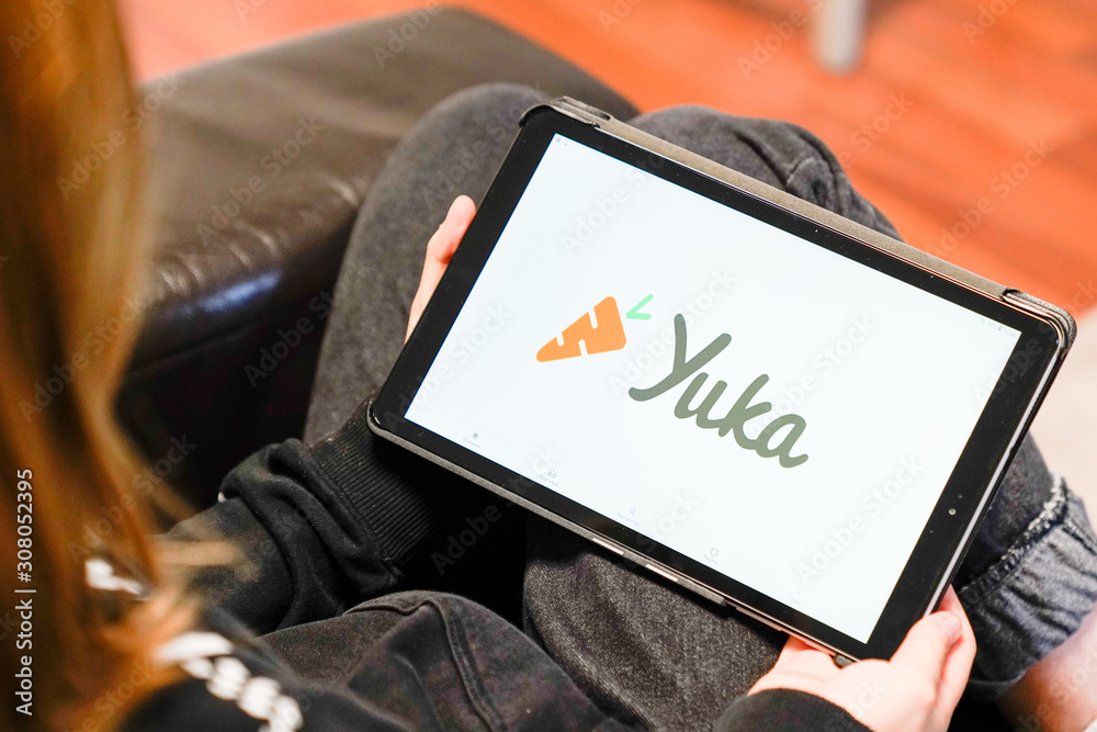 Photo Stock yuka logo sign screen tablet app mobile application scan ...