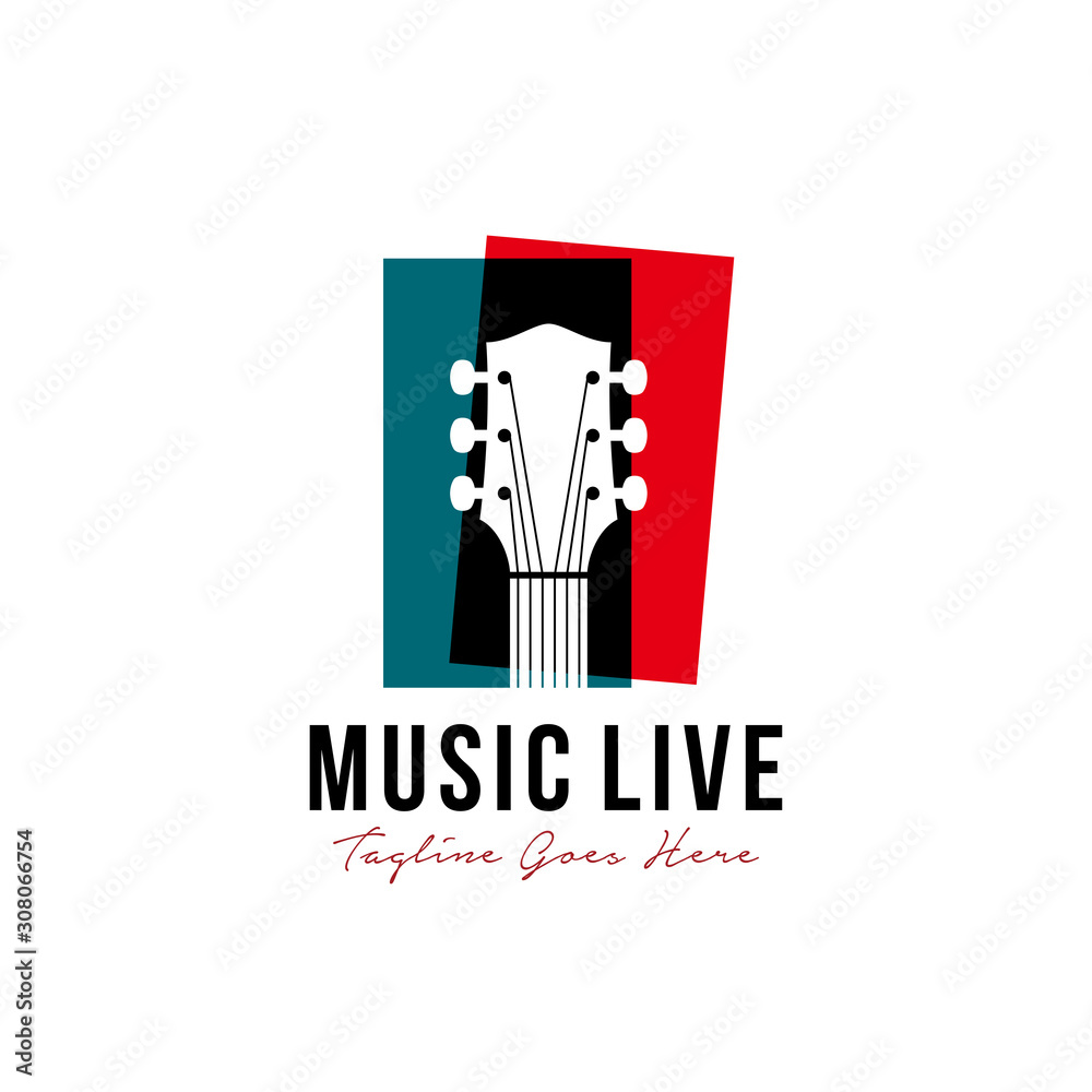 modern guitar logo design vector template illustration with negative ...