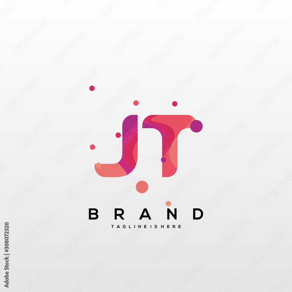 Initial letter JT logo with colorful, letter combination logo design ...