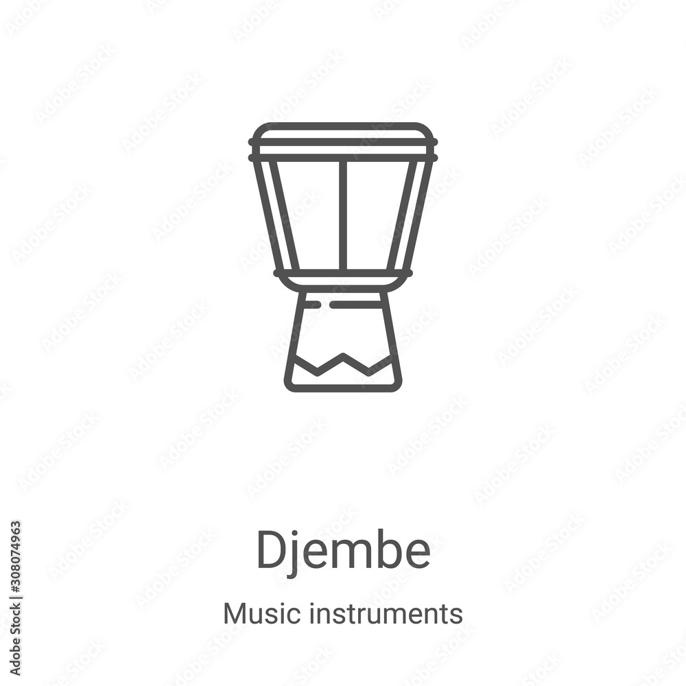 djembe icon vector from music instruments collection. Thin line djembe outline icon vector ...