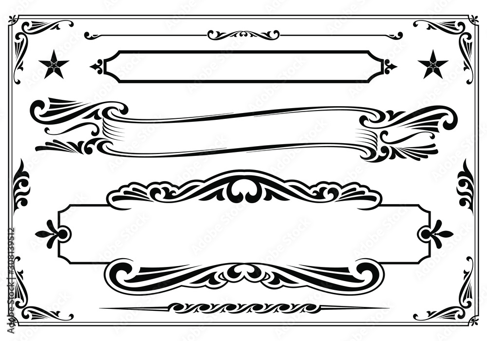 Vector black & white western themed banner design elements. Stock ...