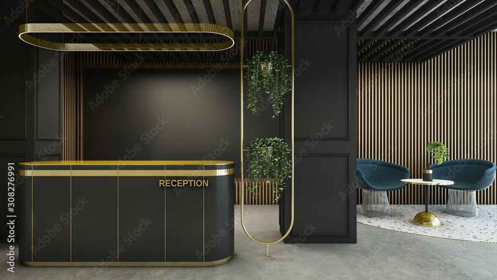 Reception shop design Modern & Loft Gold counter top,Black counter,Gold ...