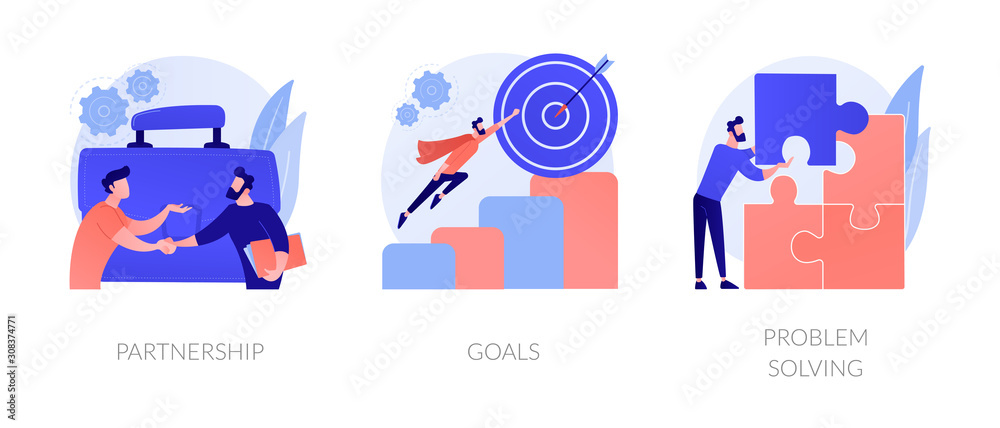 Successful business icons set. Effective teamwork, career promotion, solution development ...