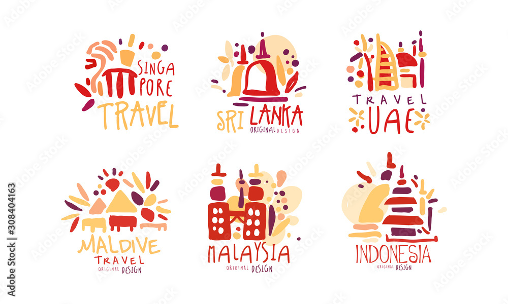 Travel to Different Countries Vector Labels and Logos Set Stock Vector ...