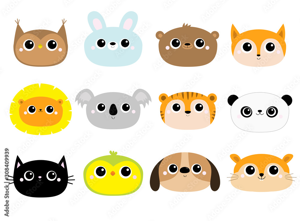 Bear Fox Owl Rabbit Dog Parrot Hamster Cat Lion Koala Panda Tiger round ...