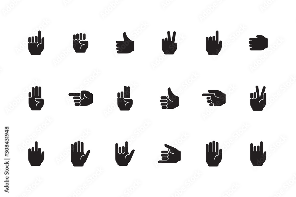 Gestures symbols. Human hands palm fingers zero one devil sign victory ...