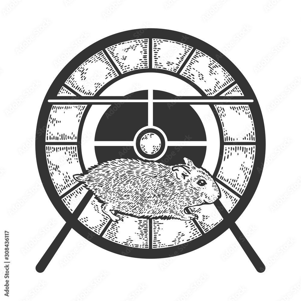 Image vectorielle Stock Hamster run in the wheel sketch engraving ...