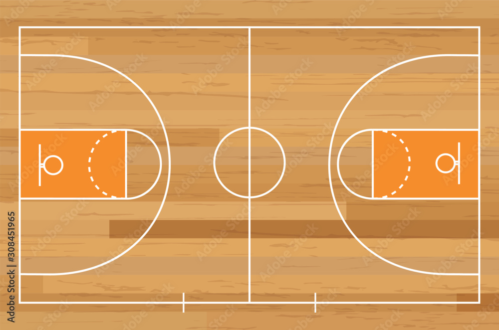 Basketball court floor with line on wood texture background. Vector ...