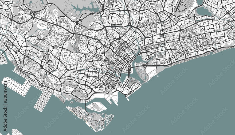 Detailed map of Singapore, Southeast Asia Stock Vector | Adobe Stock