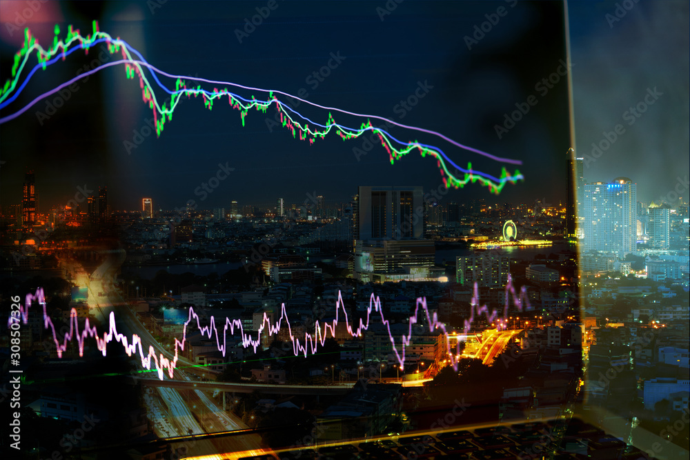 stock graph chart with ema and rsi indicators on laptop monitor, stock ...