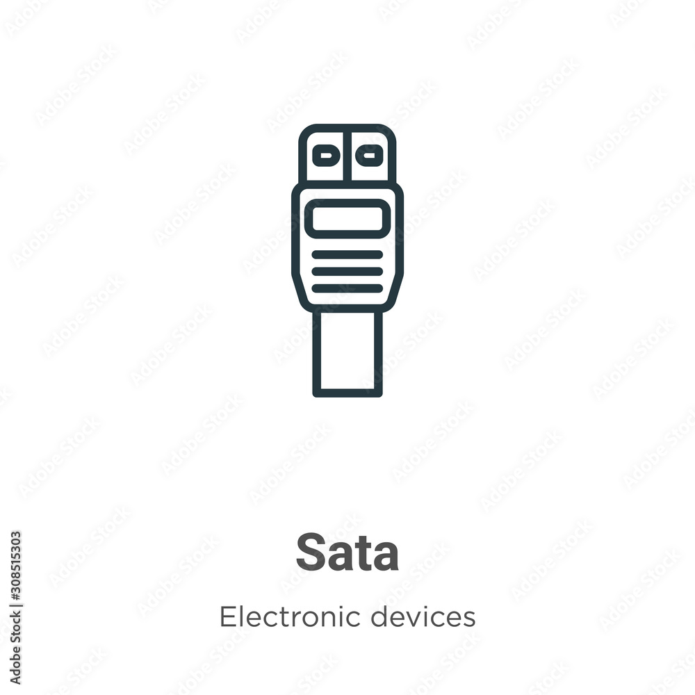 Sata outline vector icon. Thin line black sata icon, flat vector simple ...