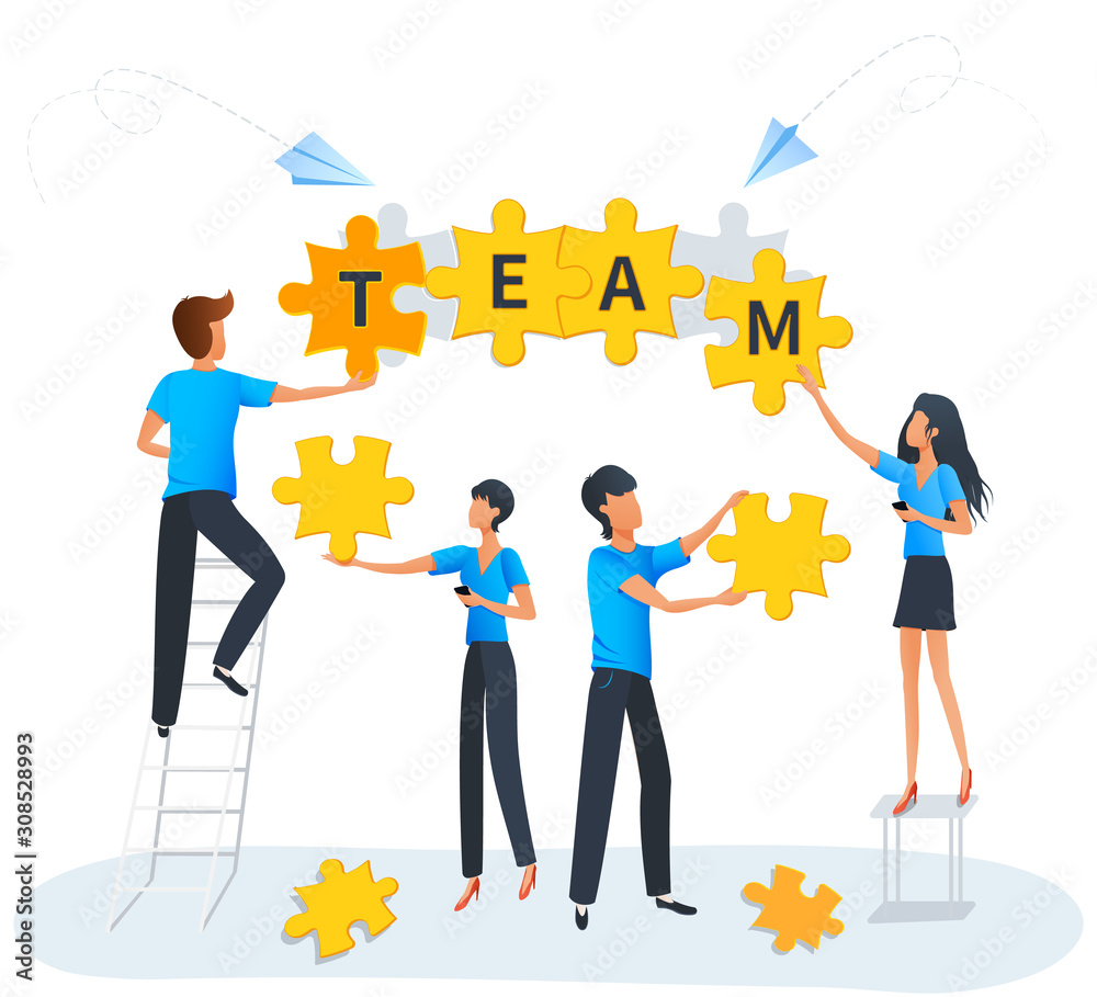 Puzzle teamwork business solution concept. Team at work. Group of ... Puzzle teamwork business solution concept. Team at work. Group of ...
