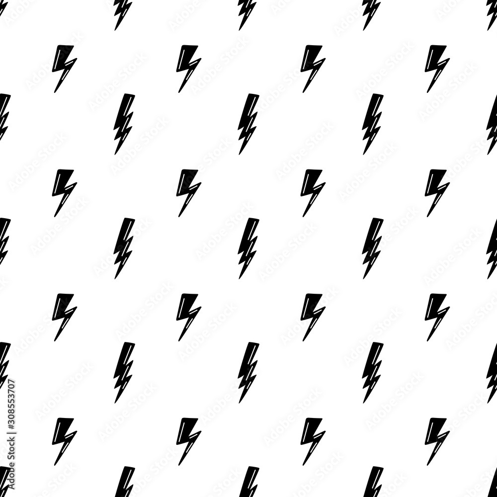 Lightning Bolts Vector Seamless Pattern. Black and white Background ...