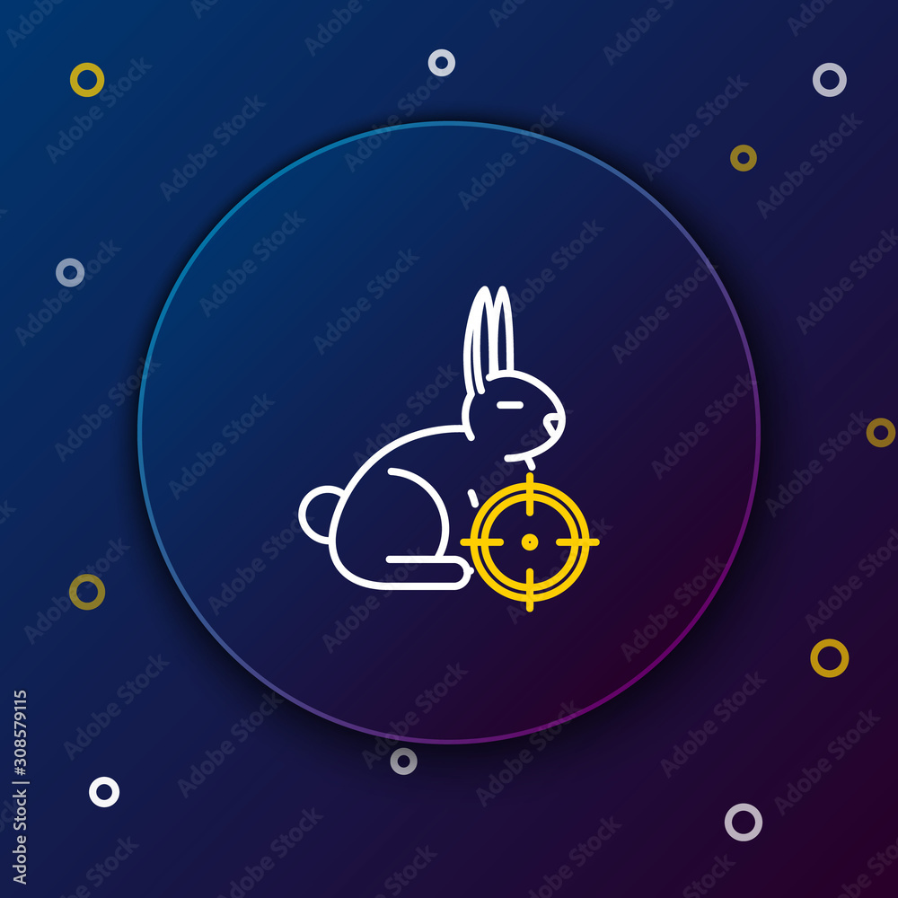 White and yellow line Hunt on rabbit with crosshairs icon on dark blue ...
