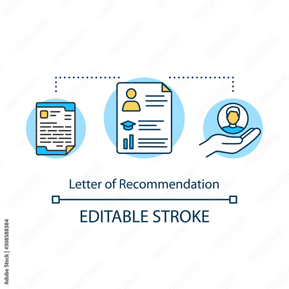 Letter of recommendation concept icon. Character reference. University ...