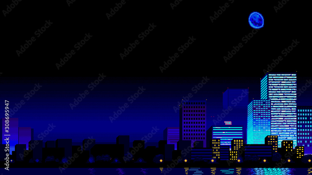 Ilustración de Stock Futuristic night city. Downtown, digital cityscape ...