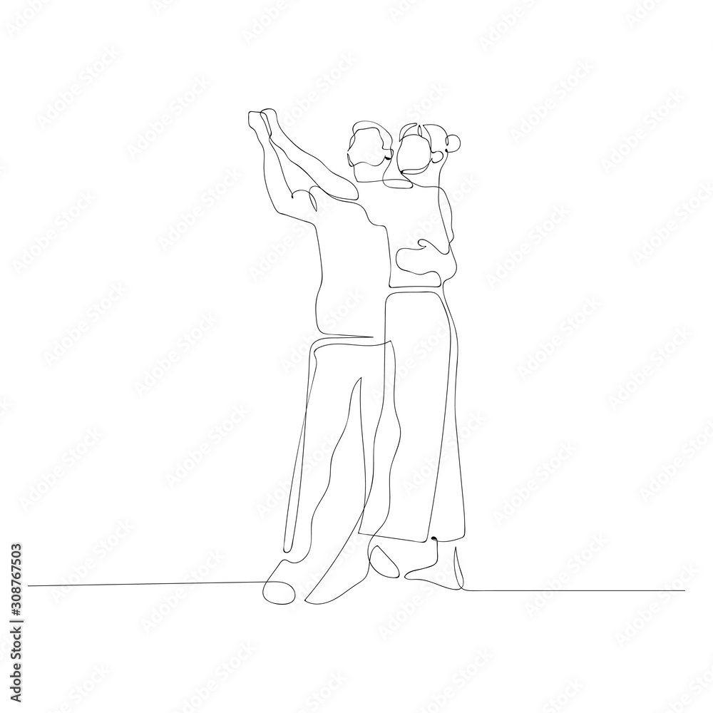 Continuous one line couple dancing classical dance. Vector illustration ...