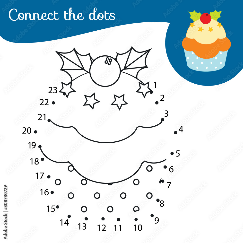 Vector de Stock Christmas cupcake. Connect the dots. Dot to dot by ...