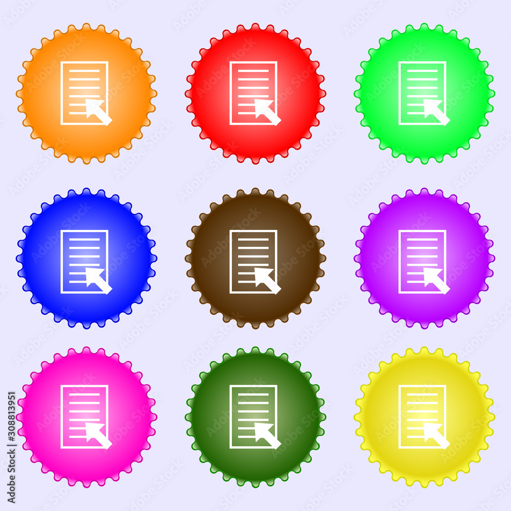 Text file sign icon. File document symbol. A set of nine different ...